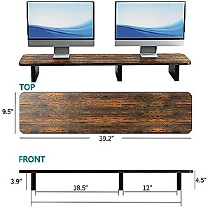 Zimilar Dual Monitor Stand Riser, Large Wooden Computer Monitor Stand with Storage for Office Accessories (Rust Brown)