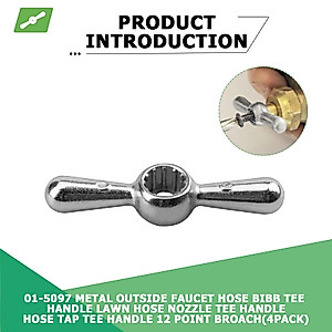 PP806-15 01-5097 Metal Outside Faucet Hose Bibb Tee Handle,Spigot Handle Replacement,Lawn Hose Nozzle Tee Handle,Hose Tap Tee Handle,Hose bib Handle Replacement,12 Point Broach(4pack)