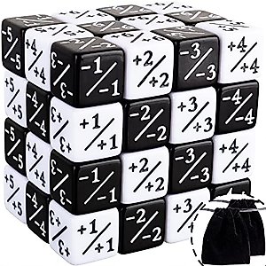 48 Pieces MTG Dice Counters Token Magic The Gathering Dice Set Creature Stats Buff Cube D6 Dice for CCG Card Card Games Accessory(Black, White)