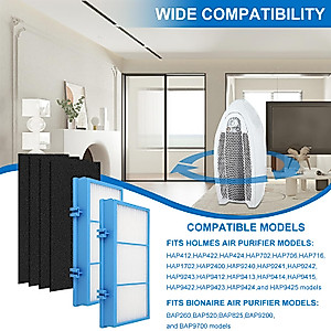 HAPF30AT Filter for Holmes AER1 HEPA Type Total Air Puri-fi-er, Compatible with Holmes HAPF30AT and HAP242-NUC, 4 HEPA + 10 Carbon Booster Filters
