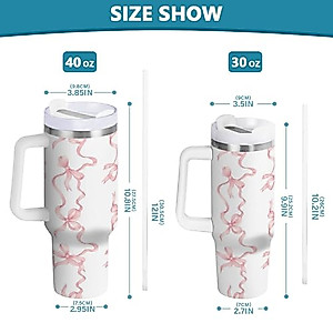 Jihqo Watercolor Bows 40 oz Stainless Steel Vacuum Insulated Tumbler with Handle and Straw Lid, Leakproof Water Bottle Double Wall Travel Mug Coffee Cup, Cupholder Friendly