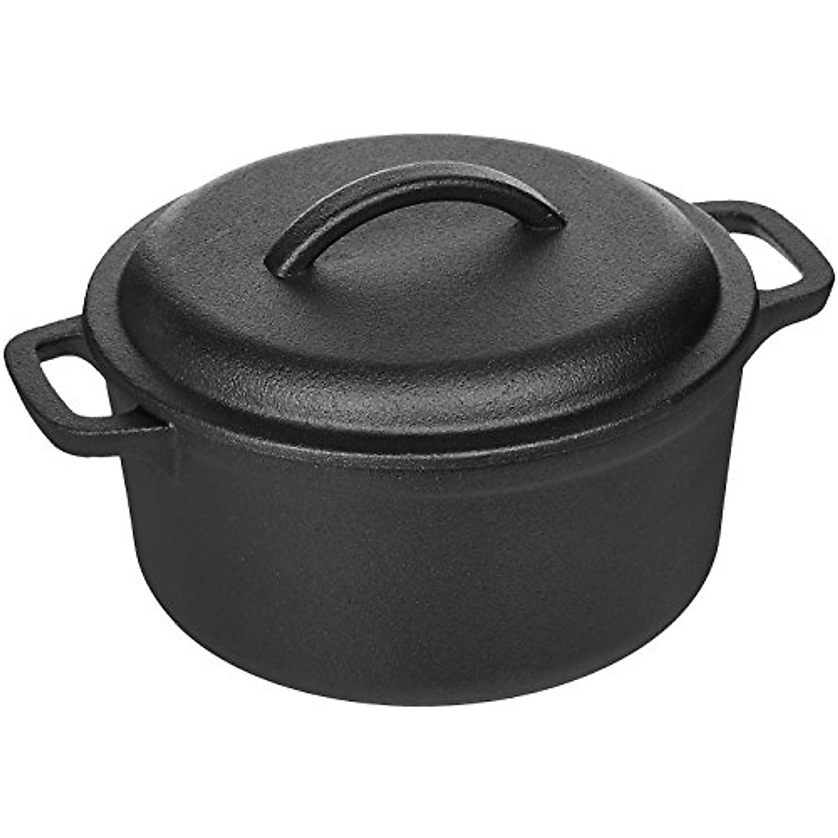 Amazon Basics Pre-Seasoned Cast Iron Round Dutch Oven with Dual Handles, 2-Quart, Black