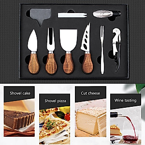 ANBFF Cheese Knife Set 14 Piece, Stainless Steel Cheese Knives, Charcuterie Boards Accessories, Butter Spreader Knife with Corkscrew Wine Opener and Pourer - Premium Gift Box