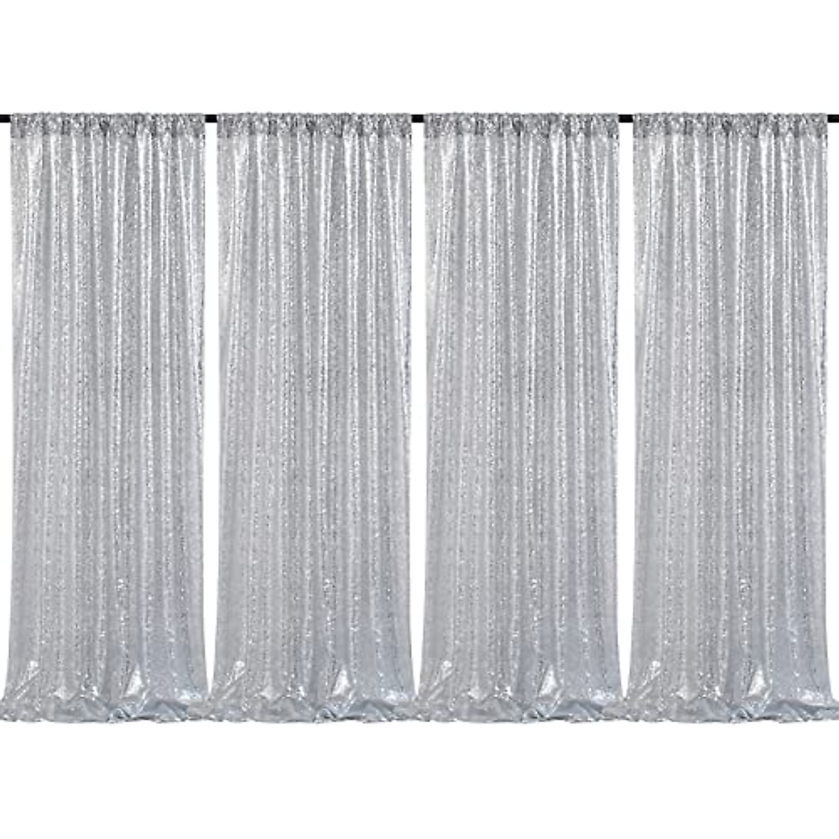 2FTx8FT Silver Glitter Sequin Curtain for Party Photography Backgrounds Wedding Backdrops Set of 4 Panels