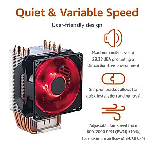 Amazon Basics Computer Cooling Fan with Cooler Master Technology, CPU Air Cooler, 4 Heat Pipes, RGB LED PWM, ‎4.02 X 3.28 X 4.96 Inch, Aluminum Fins