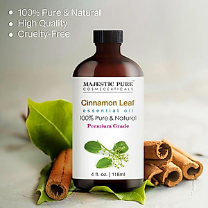 MAJESTIC PURE Cinnamon Essential Oil | 100% Pure and Natural Cinnamon Oil | Premium Grade Essential Oils for Hair Care, Home Diffusers, Skin, Aromatherapy, Massage and Humidifiers | 4 Fl Oz