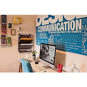 5 Pocket Wall Mounted File Hanging Organizer Metal Mesh Office Home Folder Binder Holder Magazine Mail Rack + Hardware, Black