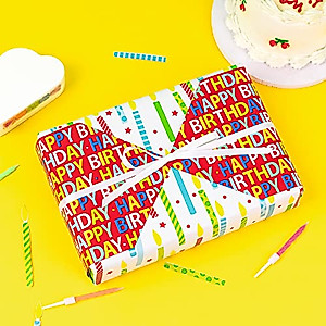 WRAPAHOLIC Birthday Reversible Wrapping Paper - Mini Roll - 17 Inch X 33 Feet - Happy Birthday Lettering on Red Design for Birthday, Holiday, Party, Baby Shower
