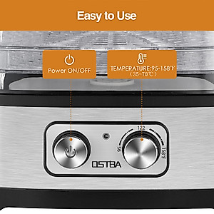 OSTBA Food Dehydrator, Dehydrator for Food and Jerky, Fruits, Herbs, Veggies, Temperature Control Electric Food Dryer Machine, 5 BPA-Free Trays Dishwasher Safe, 240W, Recipe Book Included