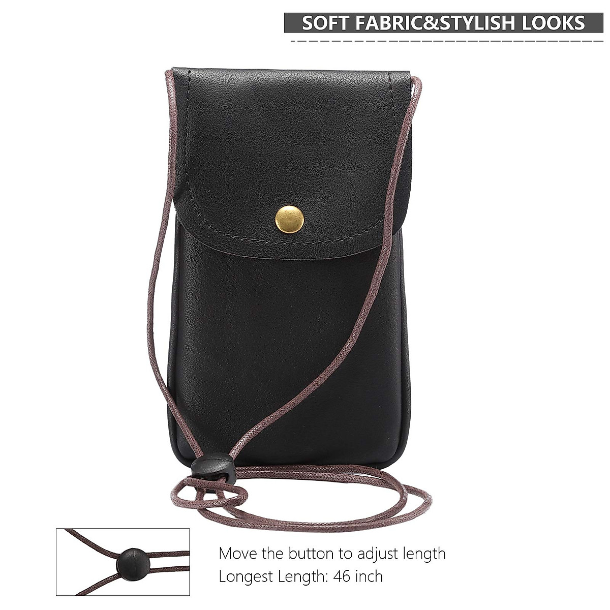 TECHCIRCLE Cell Phone Neck Pouch PU Leather Carrying Bag with Credit Card Holder Adjustable Strap, Small Travel Purse for iPhone 11 XR XS Max SE 8 7 6 Plus, Galaxy S10 S7 Edge A10 J7, Moto G6 (Black)