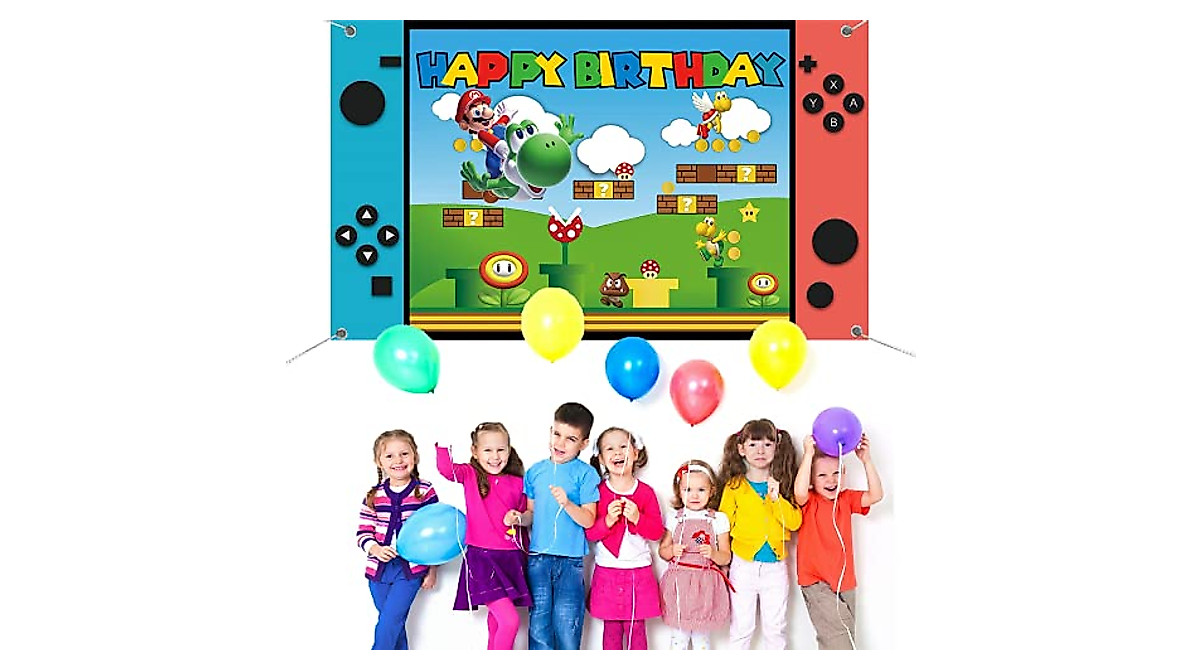 Super Mario Party Backdrop Banner & Birthday Decorations