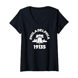 Womens Philly Neighborhood 19135 Zip Code Philadelphia Liberty Bell V-Neck T-Shirt