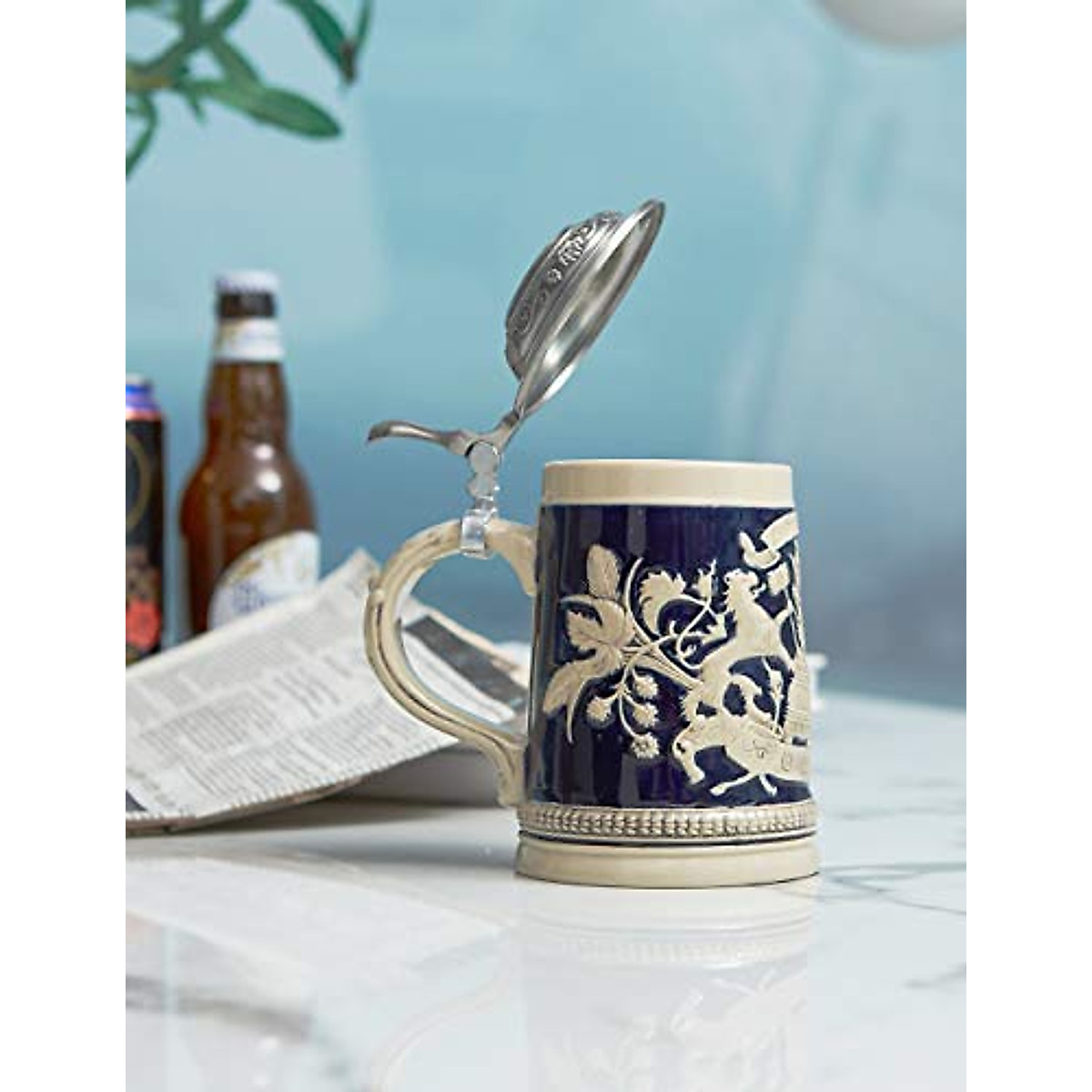 HAUCOZE Beer Stein Mug German Bavarian Drinking Stanley Drinking Mug with Lid for Man 0.6Liter