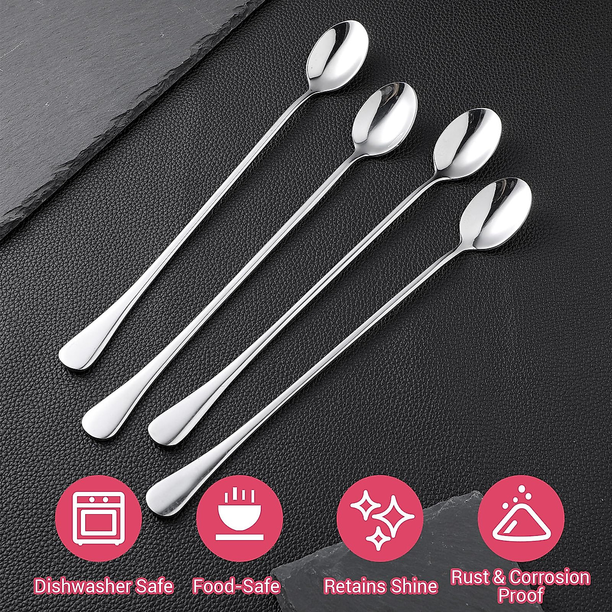 Ouligay 6pcs Long Handle Iced Tea Spoons, 9 Inch Stainless Steel Long Coffee Spoons, Long Cocktail Stirring Spoons, Long Teaspoons Ice Cream Spoon for Stirring Iced Tea Coffee Bar Accessories