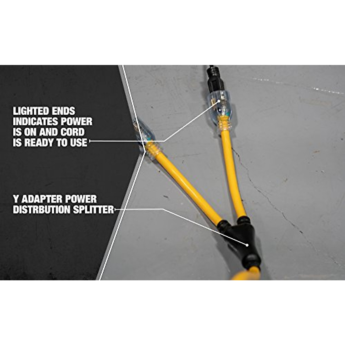 Coleman Cable 01934 3-Feet Generator Power Cord Adapter, 10/4 Splitter Y Adapter, L14-30P to (2) 10/3 Lighted 5-20R