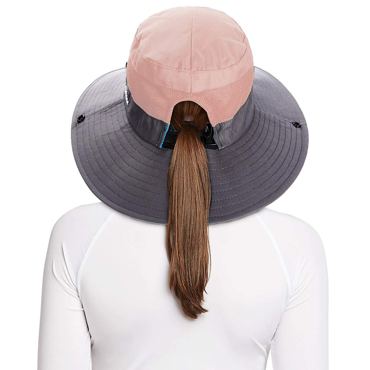 Rosoz 2 Pack Ponytail Sun Bucket Hats for Women UV Protection Foldable Mesh Wide Brim Hiking Beach Fishing Summer Safari