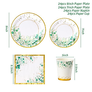 Sage Green Paper Plates and Napkins, Green Party Plates Supplies, Disposable Tableware Paper Plates, Cups, Napkins for Boy Baby Shower, Jungle Safari Boho Party Supplies,Bridal Shower,Serves 24