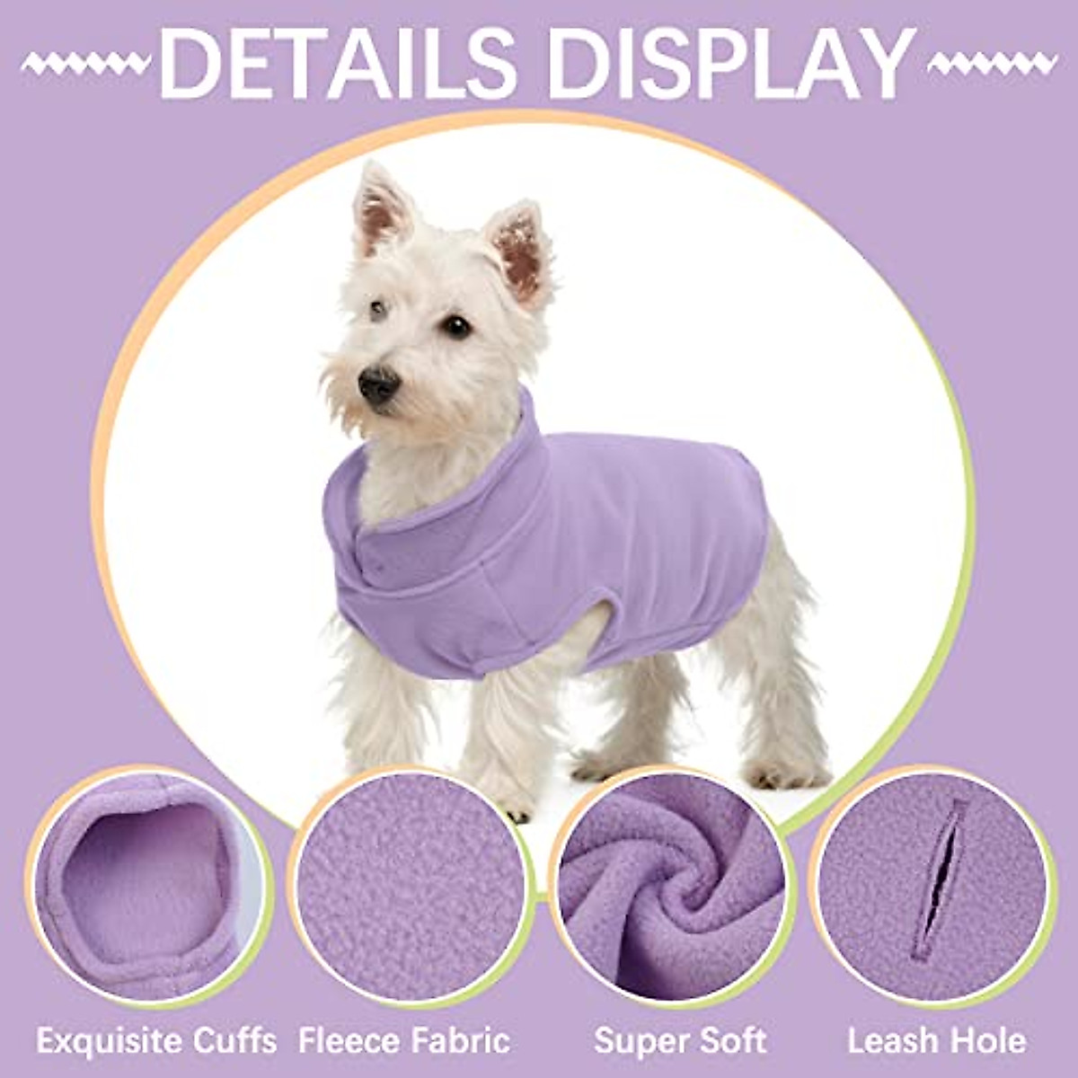 FUAMEY Dog Fleece Vest,Warm Sweatshirt Puppy Stretchy Sweater Pullover Dog Turtleneck Coat Dog Winter Jacket with Leash Hole,Doggie Dachshund Sweaters Yorkie Clothes for Small Medium Dogs