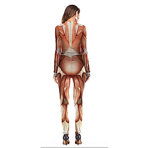 Sister Amy Women's Halloween Skull Skeleton Bodysuit Skinny Stretch Costume D-Muscle L/XL