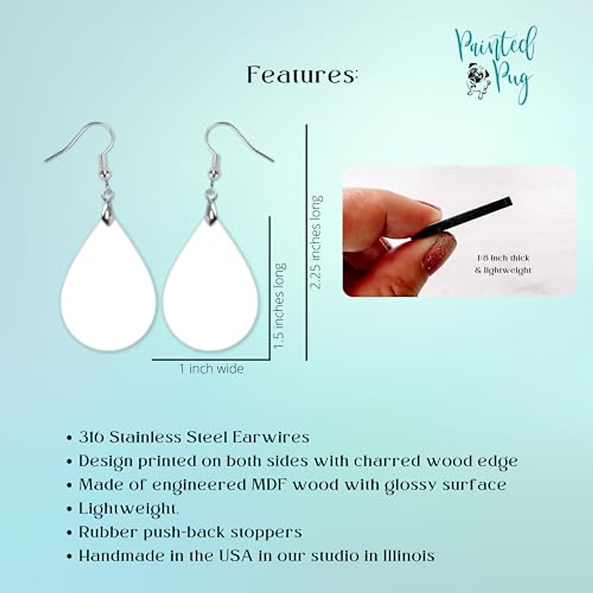 Black Earrings for Women Dangle Teardrop Trendy Boho Jewelry Gift for Her Handmade from The Painted Pug (Black and Gold)