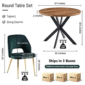 NORDICANA 5-Pieces 37-Inch Dining Table Set for 4 - Space Saving Round Table and Chairs with 4 Seaters Velvet Upholstered Chairs for Kitchen, Apartment (Forest Green)