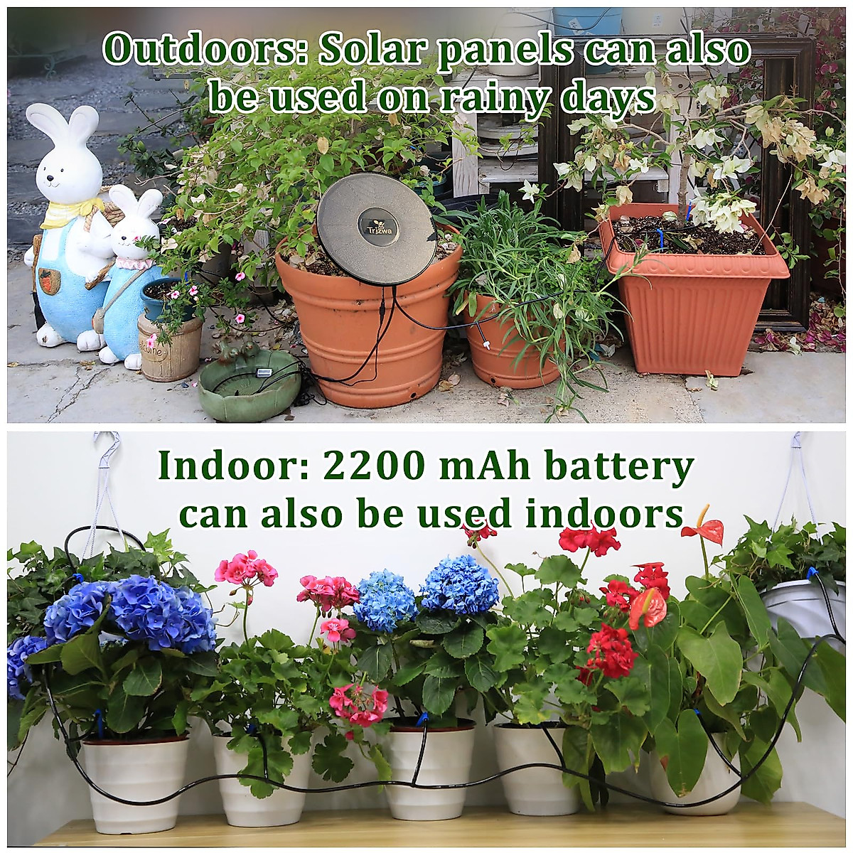 Solar Irrigation System TRJZWA Automatic Drip Irrigation Kit for Outdoor/Indoor Garden Watering System with Water Level Detection,Drip Irrigation System for 15 Potted Plant with 15m Water Hose