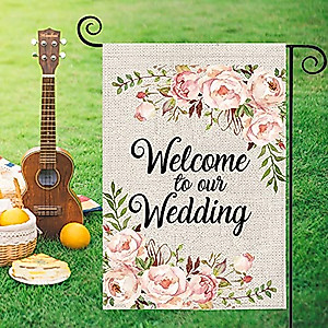 LEVLO Wedding Double Sided Garden Flag Wedding Outdoor Decor Welcome to Our Wedding Garden Banner Flag Wedding Welcome Gift (Welcome to Our Wedding)