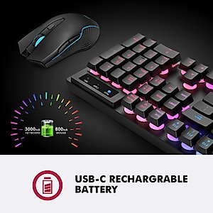 NPET S21 Wireless Gaming Keyboard and Mouse Combo, RGB Backlit Quiet Ergonomic Mechanical Feeling Keyboard, Gaming Mouse 3200DPI, for Desktop