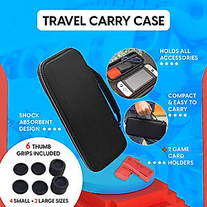 TalkWorks Super Combo Pack Accessories for Nintendo Switch OLED - 2 Grips, 2 Wheel Controller Grips, 2 Game Card Holders, 1 Charging Dock, Thumb Grips, USB-C Cable, Universal Stand, Screen Protector