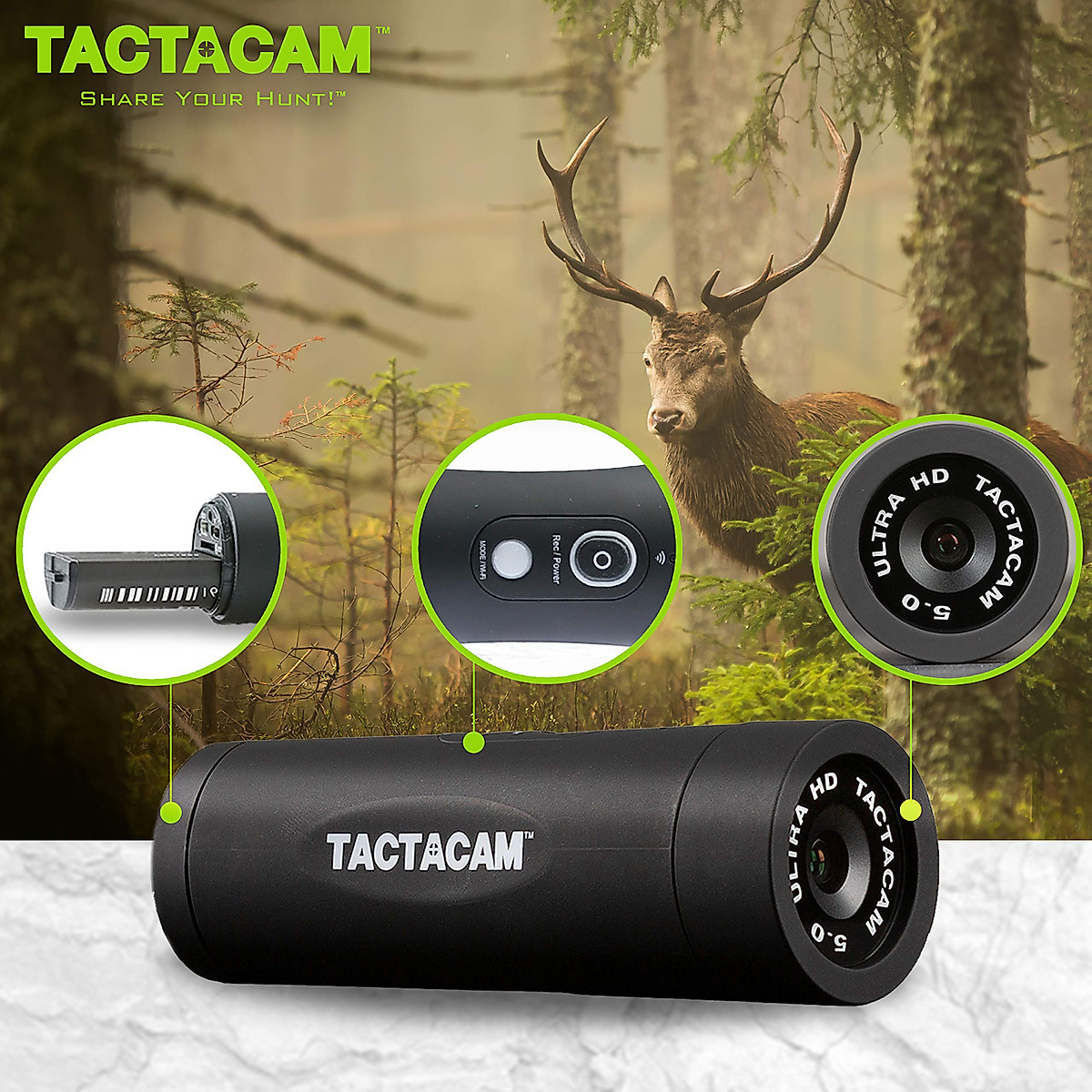 TACTACAM 5.0 Hunting Action Camera + Under Scope Rail Mount and 64GB MicroSD Card