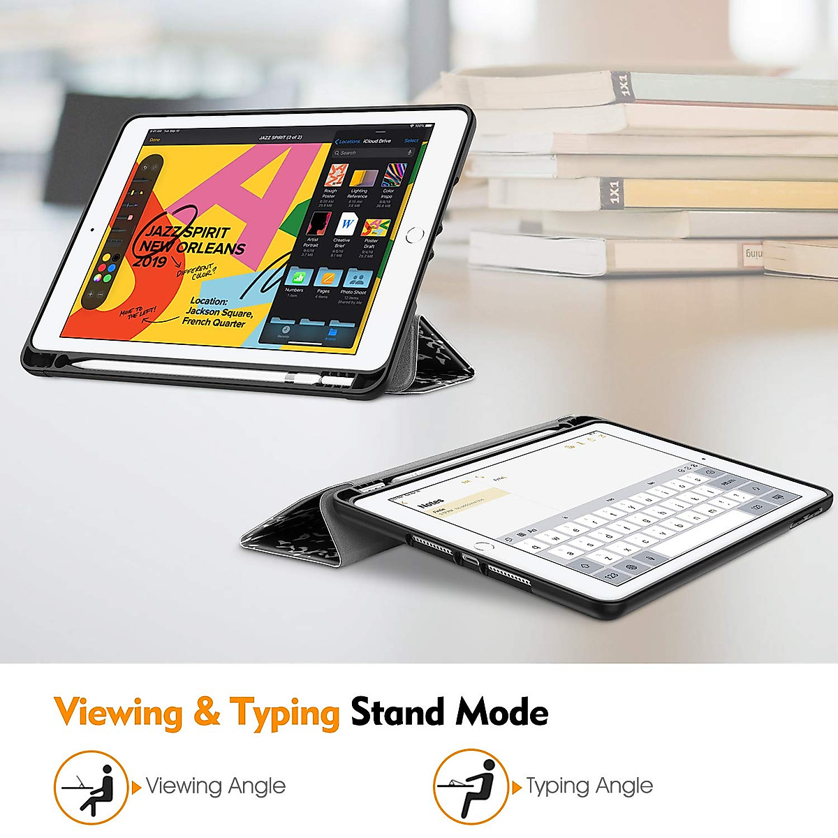 Fintie SlimShell Case for iPad 9th / 8th / 7th Generation (2021/2020/2019 Model) 10.2 Inch - [Built-in Pencil Holder] Soft TPU Protective Stand Back Cover, Auto Wake/Sleep, Composition Book Black