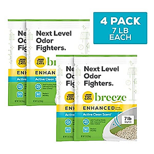 Purina Tidy Cats Non Clumping Cat Litter, Breeze Enhanced Pellets Multi Cat Litter - (4) 7 lb. Bags