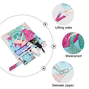 Qilmy 2pcs Mermaid Cloth Diaper Wet Dry Bag Waterproof Reusable Wet Dry Organizer with Zipper for Travel, Beach, Pool, Diapers, Gym Clothes, Wet Swimsuits