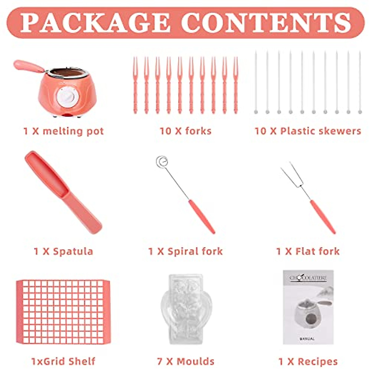 Outamateur Upgraded Melting Fondue Set,MINI Electric Chocolate Melting Pot,Chocolate Fondue Fountain,Warmer Machine for Milk Chocolate,Cheese,Butter,Candy (Pink)