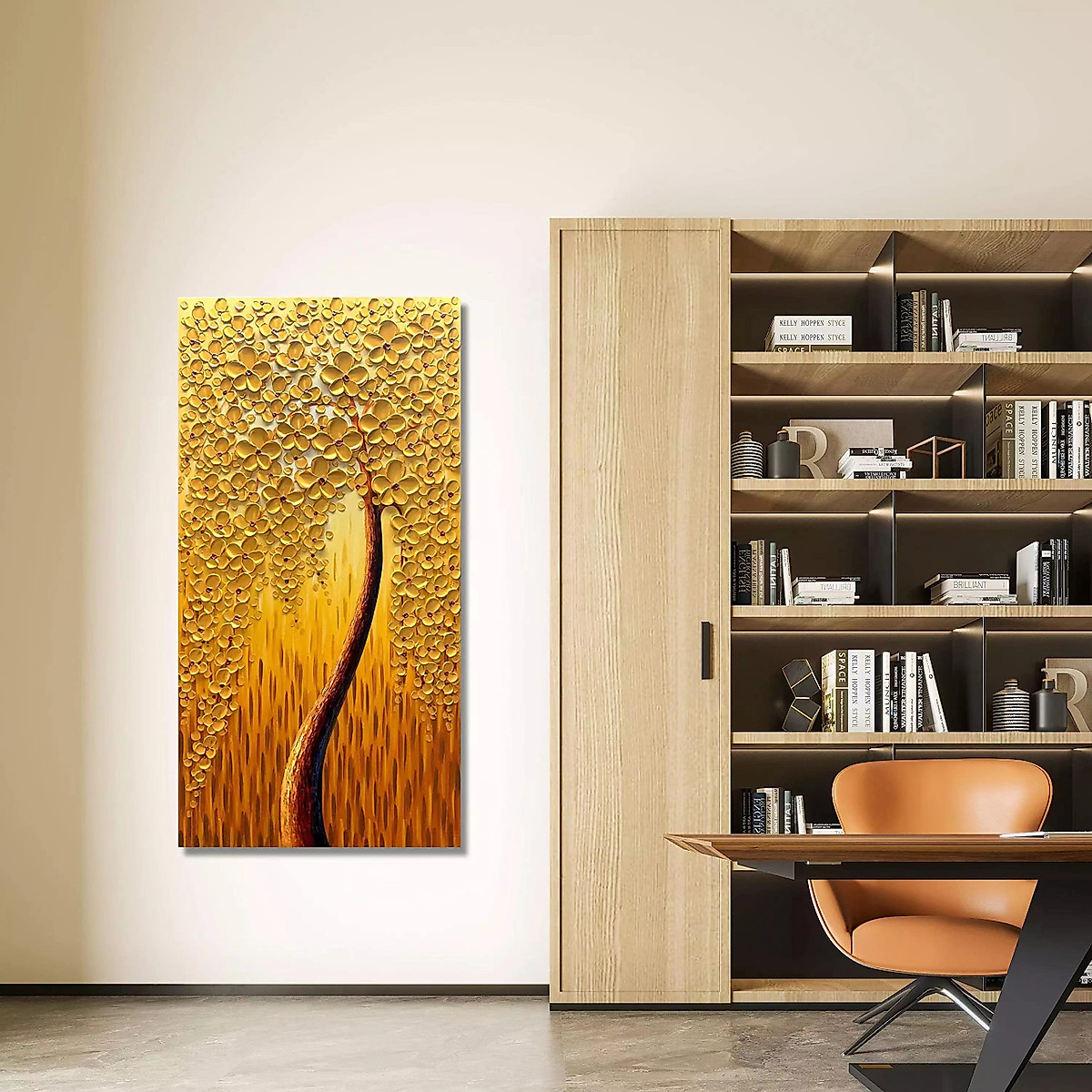 Yika Art, 3D Paintings Modern Abstract Oil Painting Hand Painted On Canvas Abstract Artwork Picture Wall Decoration for living room - Golden Lucky Tree Wall Art-24X48 Inch