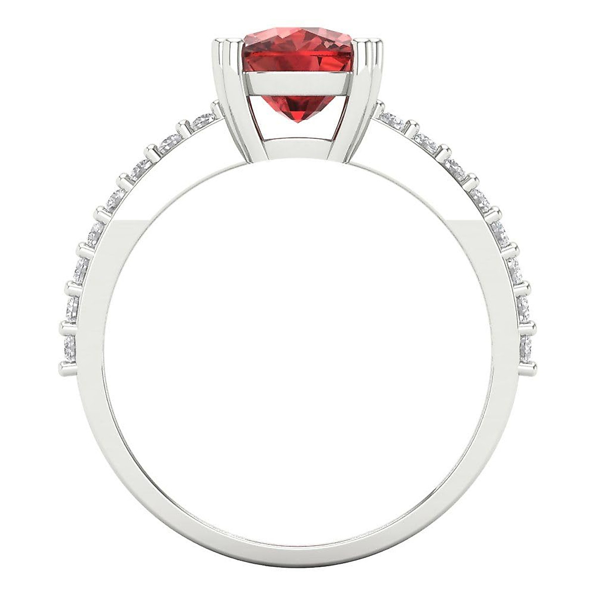 Clara Pucci 3.47ct Cushion Cut Solitaire with accent Natural Scarlet Red Garnet designer Statement Accent Ring Solid 14k White Gold