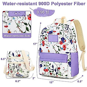 Bluboon Backpack for School Girls Primary School Bag for Kids Teens Casual Daypack Bag with Crossbody Purse Messenger Bag(Purple Floral)