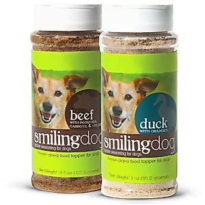 Herbsmith Kibble Seasoning – DIY Raw Coated Kibble Mixer - Dog Food Topper for Picky Eaters [Bundle of Beef & Duck]
