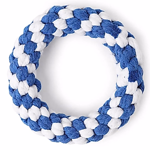 Dog Rope Donut Dental Chew Play Toy Braided for Bored, Teething Puppys and Dogs (Blue)