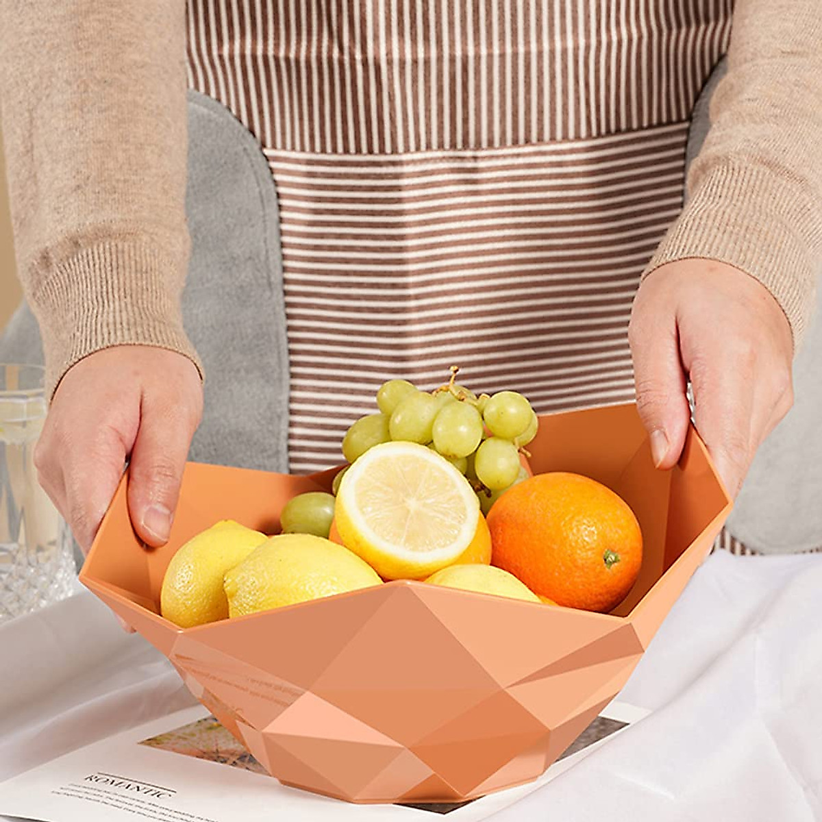 BESTonZON Modern Fruit Basket, European Fruit Bowl, Irregular Fruit Salad Plate Vegetable Snacks Serving Tray Candy Dessert Display Dish for Counters, Kitchen, Countertop, Home Decor, Orange