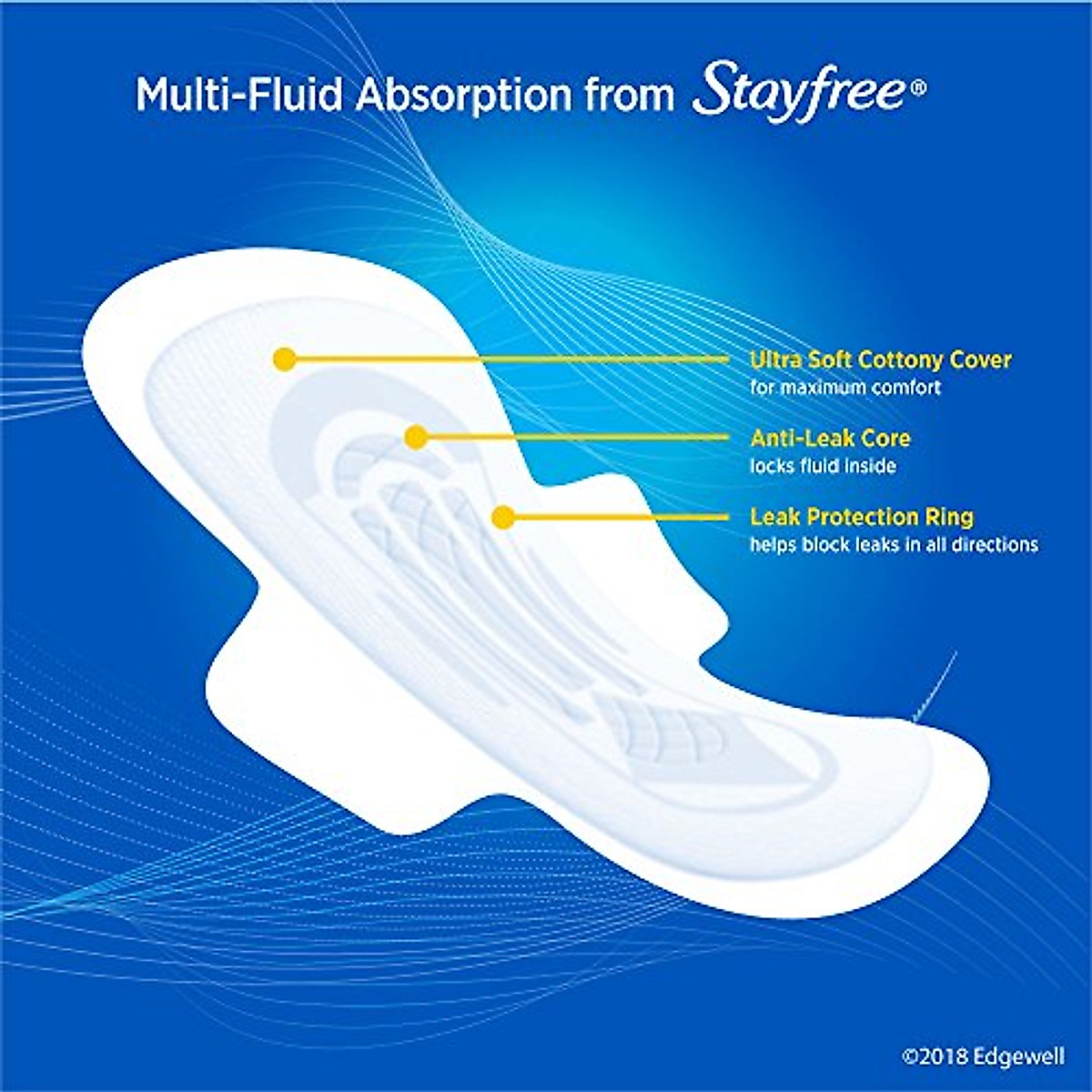 Stayfree Ultra Thin Regular Pads with Wings For Women, Reliable Protection and Absorbency of Feminine Moisture, Leaks and Periods, 36 count - Pack of 4