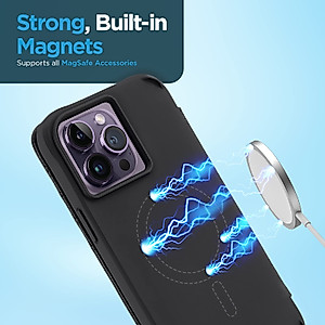 Case-Mate Wallet Folio iPhone 14 Pro Max Case - Black [10ft Drop Protection] [Compatible with MagSafe] Magnetic Flip Folio Cover Made w/ Genuine Pebbled Leather, Landscape Stand, Cash and Card Holder