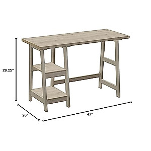 Convenience Concepts Designs2Go Trestle Shelves Desk, 47"L x 20.25"W x 29.25"H, Weathered White
