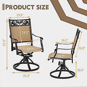 EROMMY Patio Swivel Chairs Set of 2, All-Weather Cast Aluminum Patio Sling Dining Chairs, Outdoor Swivel Rocker Chairs for Backyard, Garden, Deck, Porch, Balcony, Brown