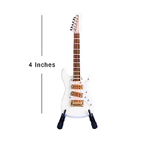 M4MUSIC Electric Guitar Collectible Miniature Dollhouse Music Instrument Miniature Replica Guitar with Stand and Case - 4 Inches (White)