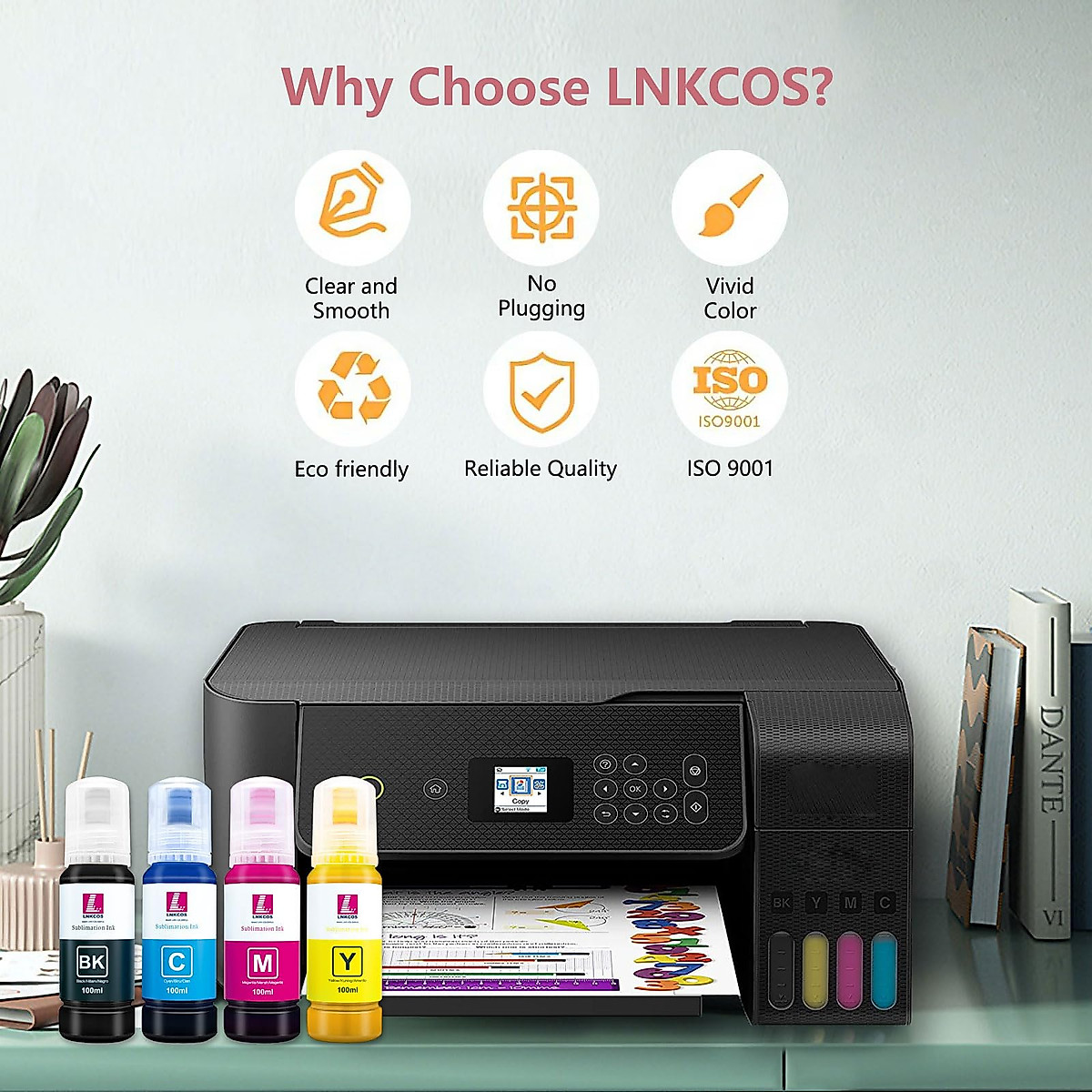 LNKCOS 400ML Sublimation Ink for Epson for EcoTank ET-2400 ET-2720 ET-2800 ET-2803 ET-2760 ET-2820 ET-2840 ET-2850 ET-3760 ET-4700 ET-4760 ET-15000 F170 (Autofill/ICC Free)