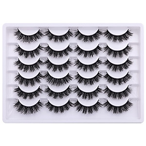 Eyelashes Natural Fluffy Mink Lashes Full of Volume Faux Mink Lashes 3D Effect Thick Volume 16MM Fake Eyelashes Wispy Lashes 12 Pairs