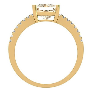 Clara Pucci 1.66 ct Princess Cut Solitaire Natural Brown Morganite Engagement Promise Anniversary Bridal Ring 18K Yellow Gold 7.75
