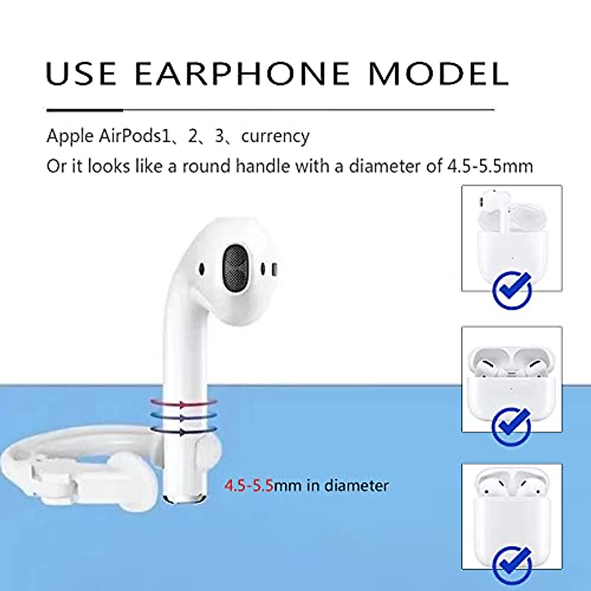 Kejycc 2 Pair Anti-Lost Ear Hook for AirPods - Anti-Slip Sports Ear Clip - Earphones Holder Accessories Compatible with Apple Airpods 1/2/Pro Or Earpods/Earbuds Headphones (White)