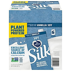 Silk Shelf-Stable Soy Milk, Vanilla, Dairy-Free, Vegan, Non-GMO Project Verified, 1 Quart (Pack of 6)